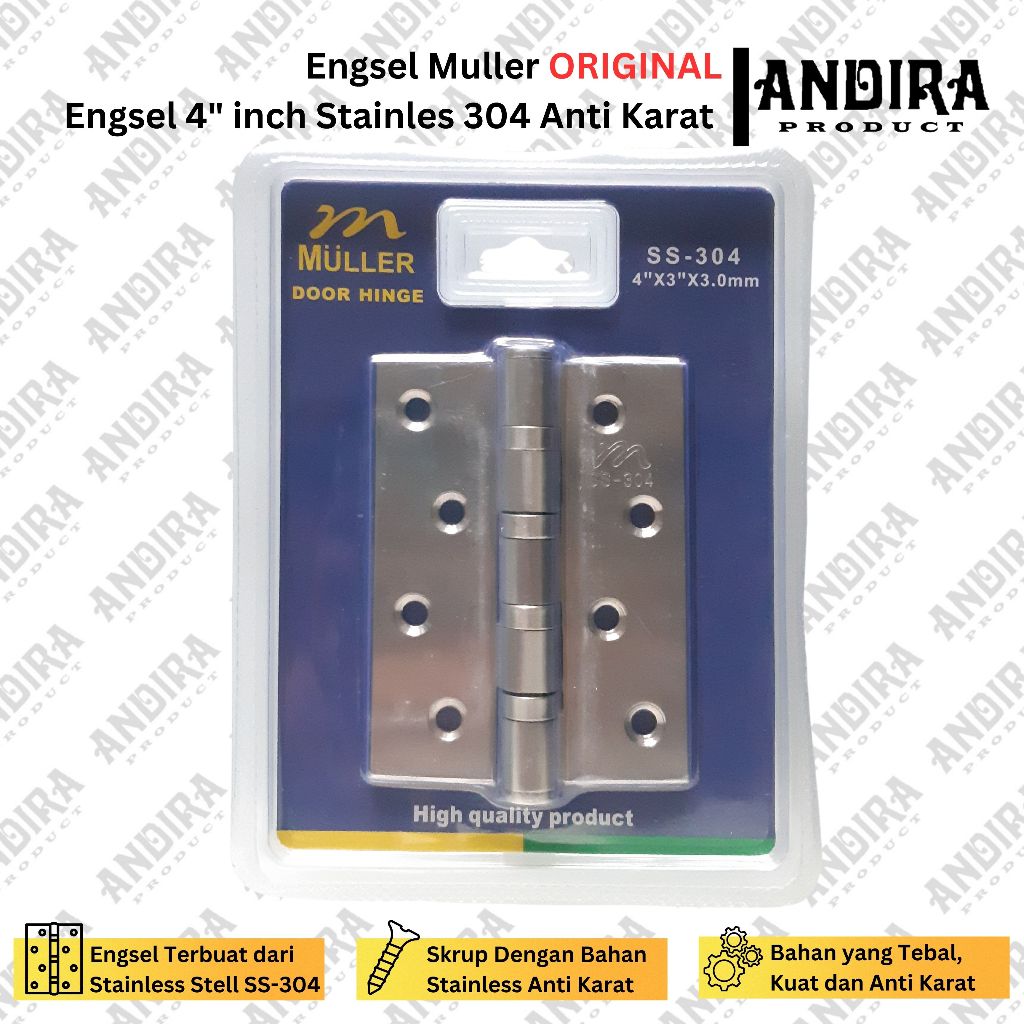 Jual MULLER Door Hinge Stainless Stell 4" inch - Engsel 4” Stainless SS ...
