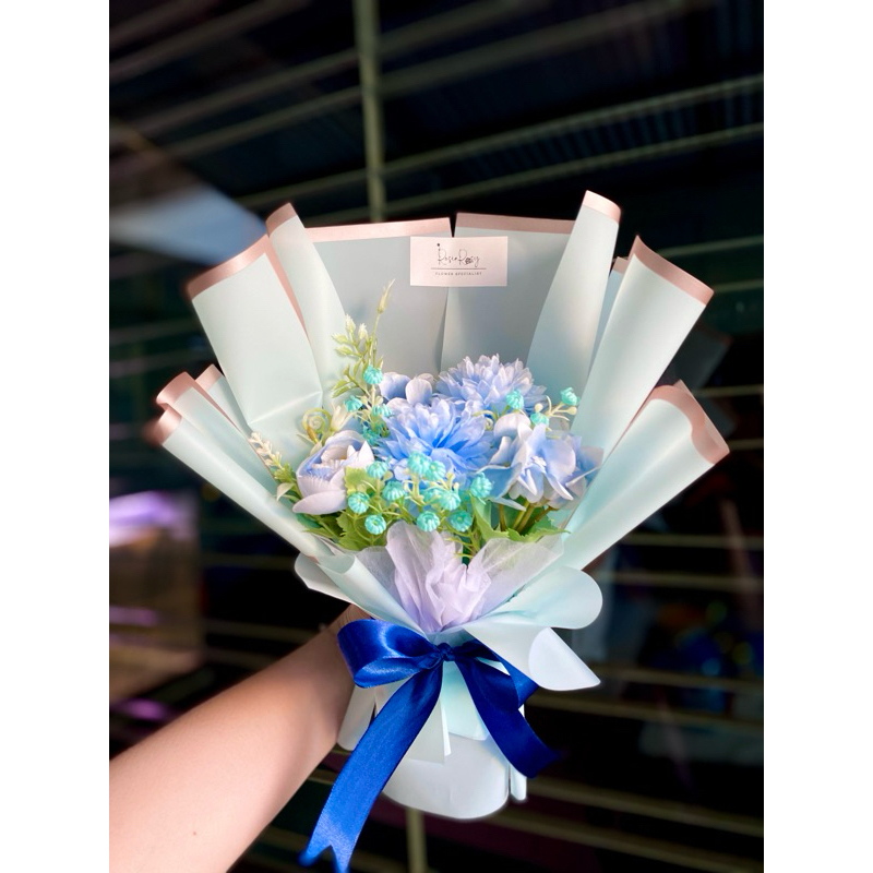 Jual [READY] Buket Bunga Artificial | Buket Bunga Palsu Biru Medium ...