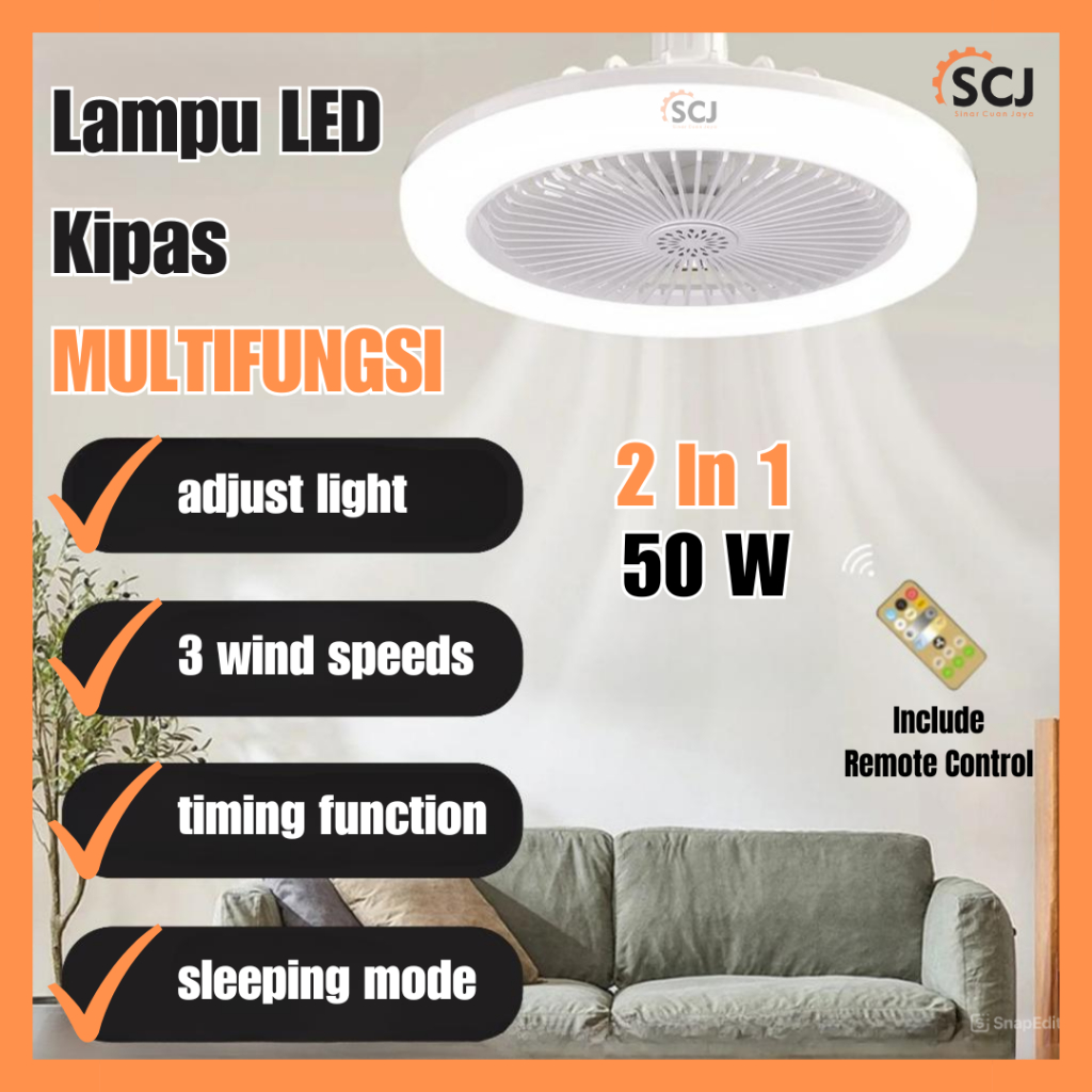 Jual SCJ - Lampu kipas Angin AC 50 Watt lampu Plafon Remote control LED ...