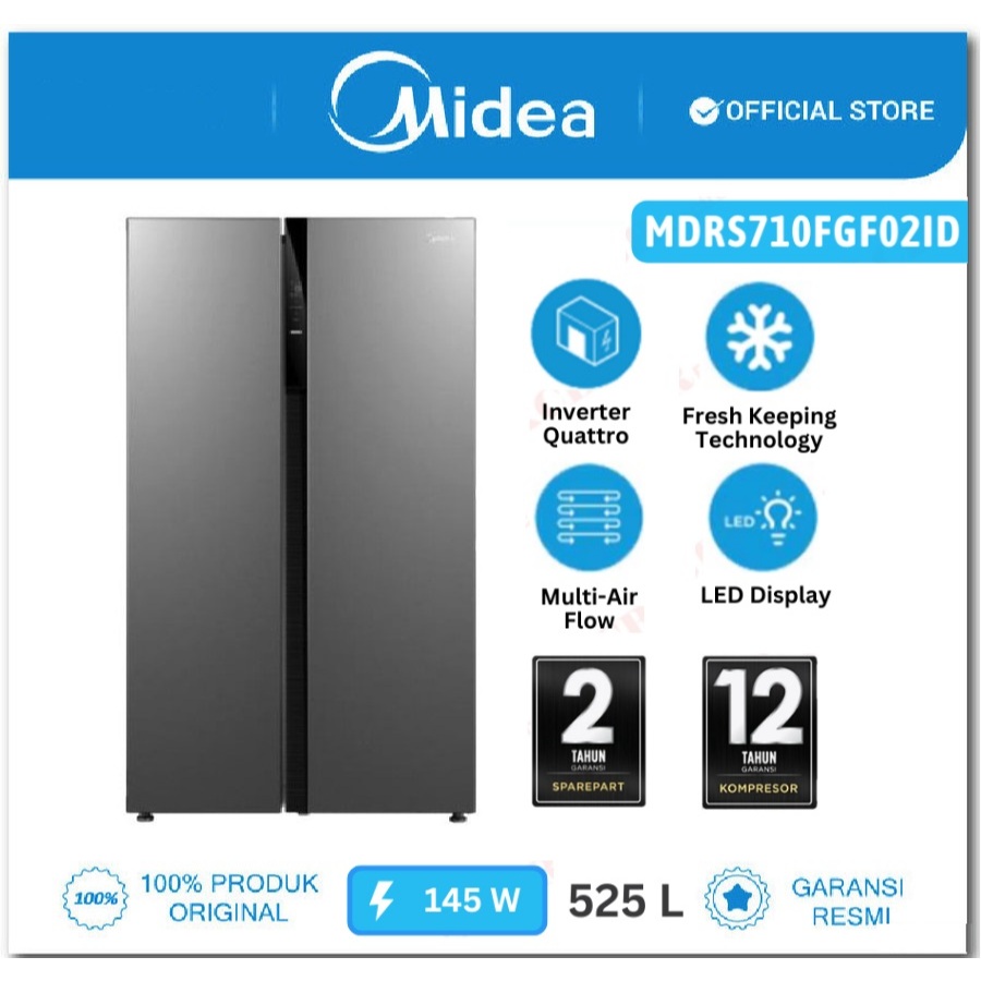 Jual MIDEA Kulkas Side By Side INVERTER 548L MDRS710FGF02ID | Shopee ...