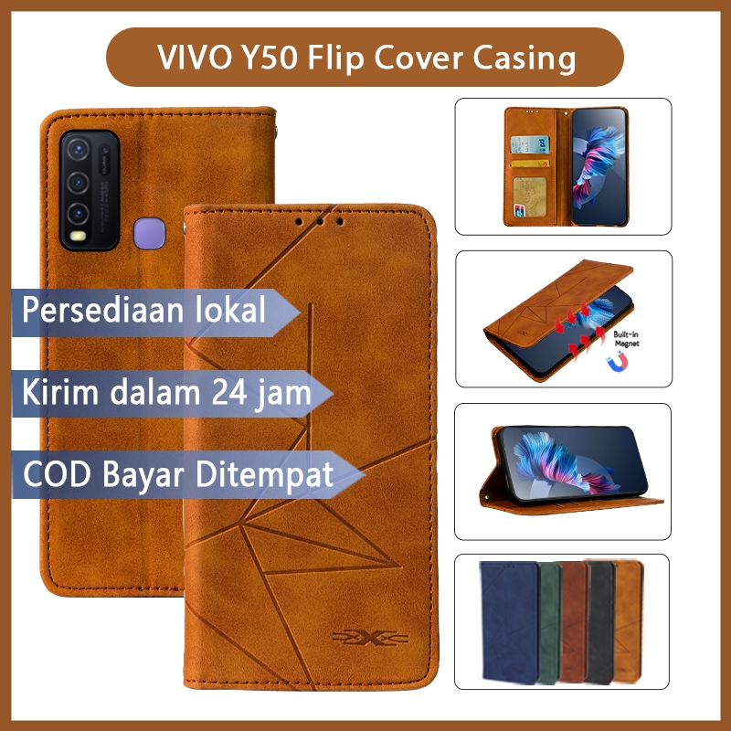 Jual VIVO Y50 Flip Cover Casing magnet terbaru/sarung hp dompet kulit ...
