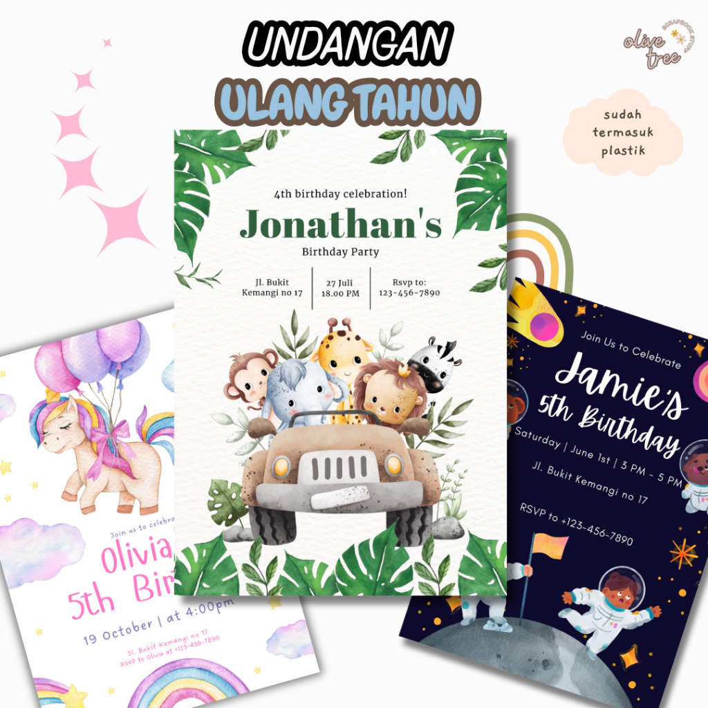 Jual Kartu Undangan Ulang Tahun Anak / Birthday Party Card BISA CUSTOM | Shopee Indonesia
