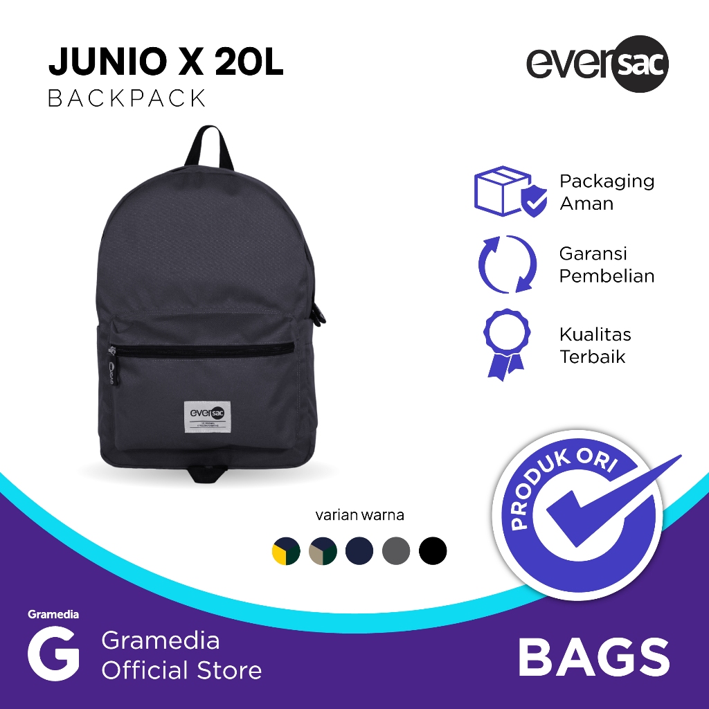 Jual Eversac Backpack Junio X Dark Grey | Shopee Indonesia