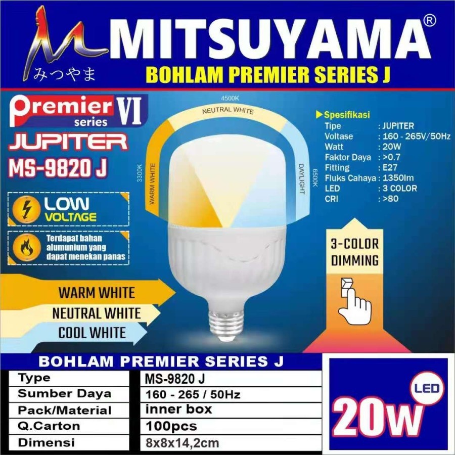 Jual MITSUYAMA LAMPU LED TRICOLOUR 20W 20 WATT 3 WARNA CAHAYA 1 BOHLAM ...