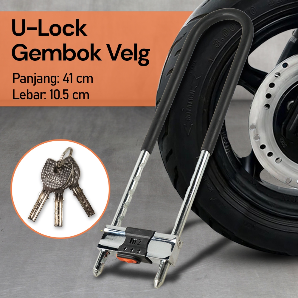 Jual Gembok U-Lock Velg Ban Motor Anti Maling Proteksi Ganda 41cm ...