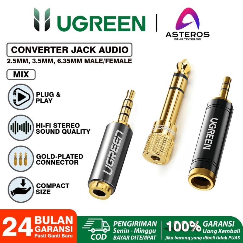 Jual UGREEN Converter Aux Audio Jack 6.5mm Male To 3.5mm Female Gold Plated 20501 20502 20503 ...