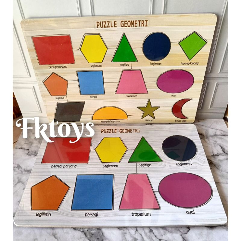 Jual Puzzle Geometri/puzzle bentuk dan warna/ puzzle kayu mainan ...