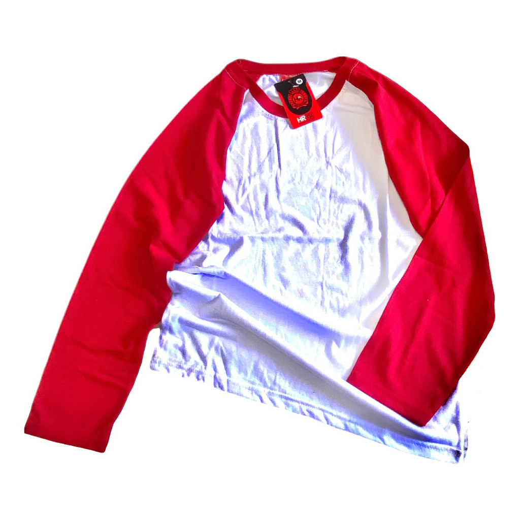 Jual Kaos Oblong Polos Reglan Raglan Panjang Putih-Merah Ukuran M L XL ...