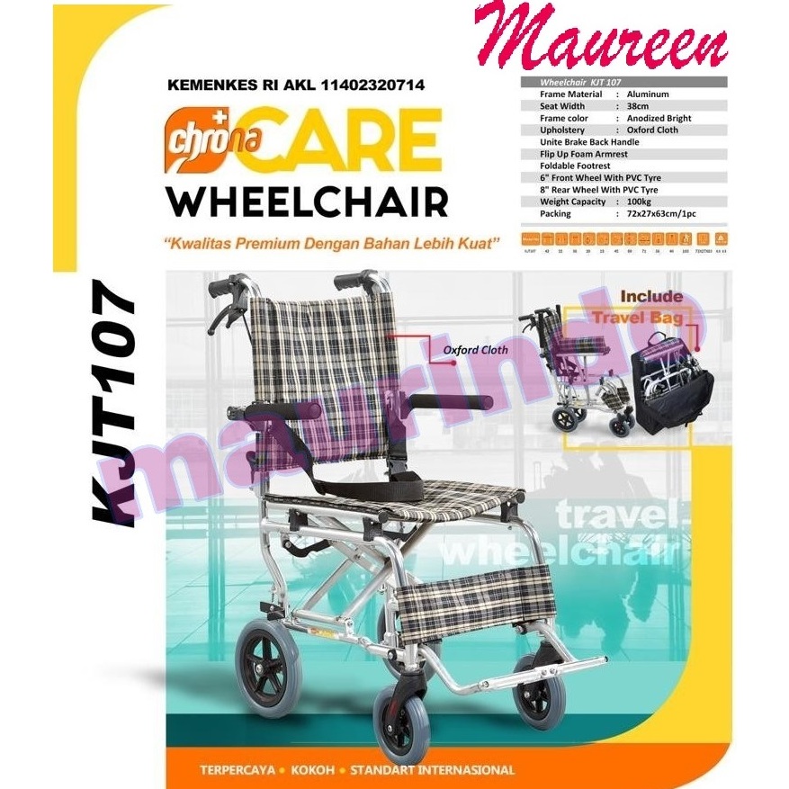 Jual [ COD] Kursi Roda Travel CHRONA CARE Aluminium KJT 107 Traveling Size Kabin Kecil Umroh ...