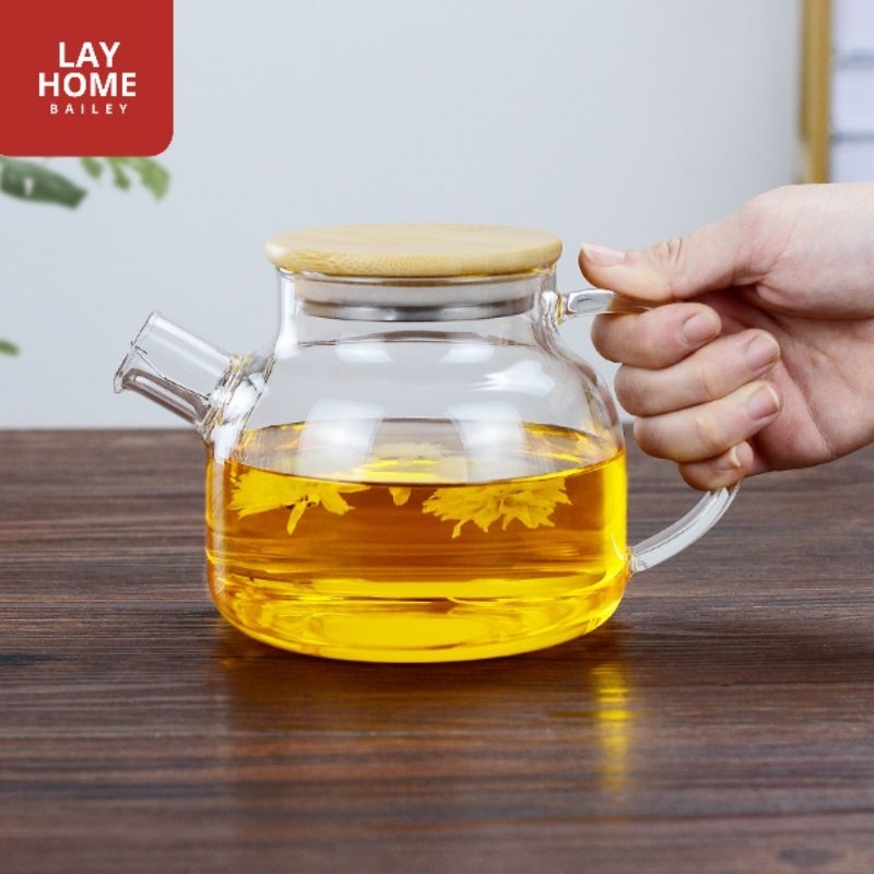 Jual Teko Teh Kaca Dengan Saringan Tahan Panas Dan Api Aesthetic Teapot Tutup Kayu | Shopee ...
