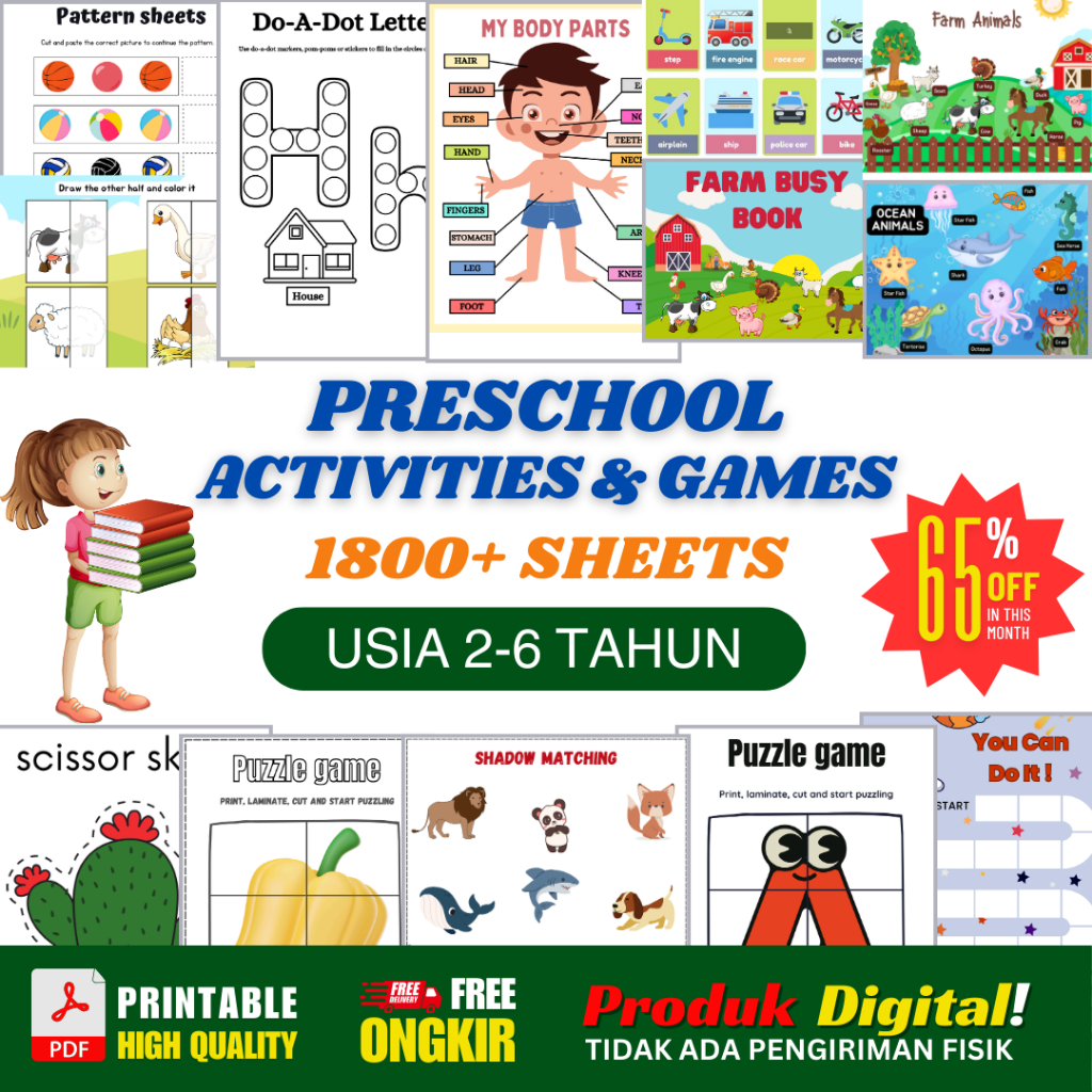 Jual 1800+ Halaman Preschool Activities & Games Printable Aktivitas ...