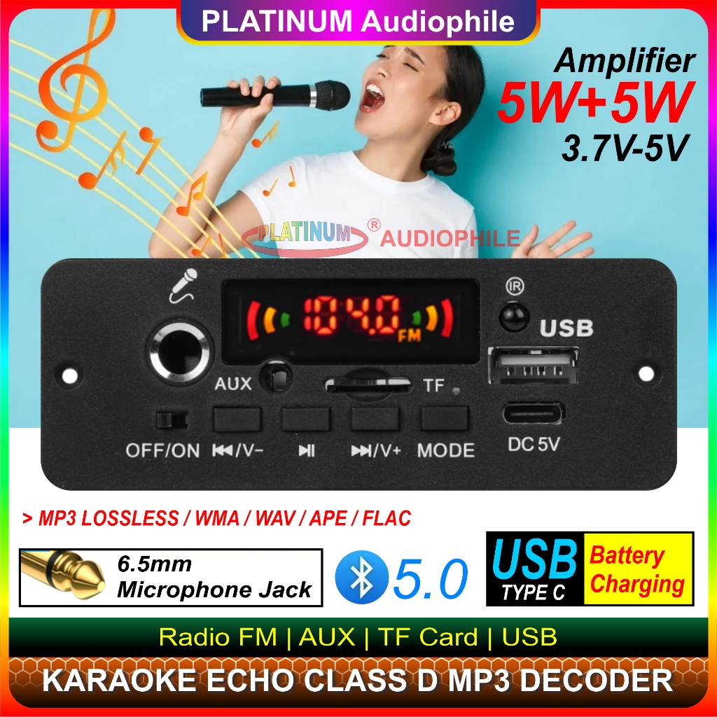 Jual Modul Mp3 Bluetooth Amplifier Class D 2X 5W Karaoke Microphone ...