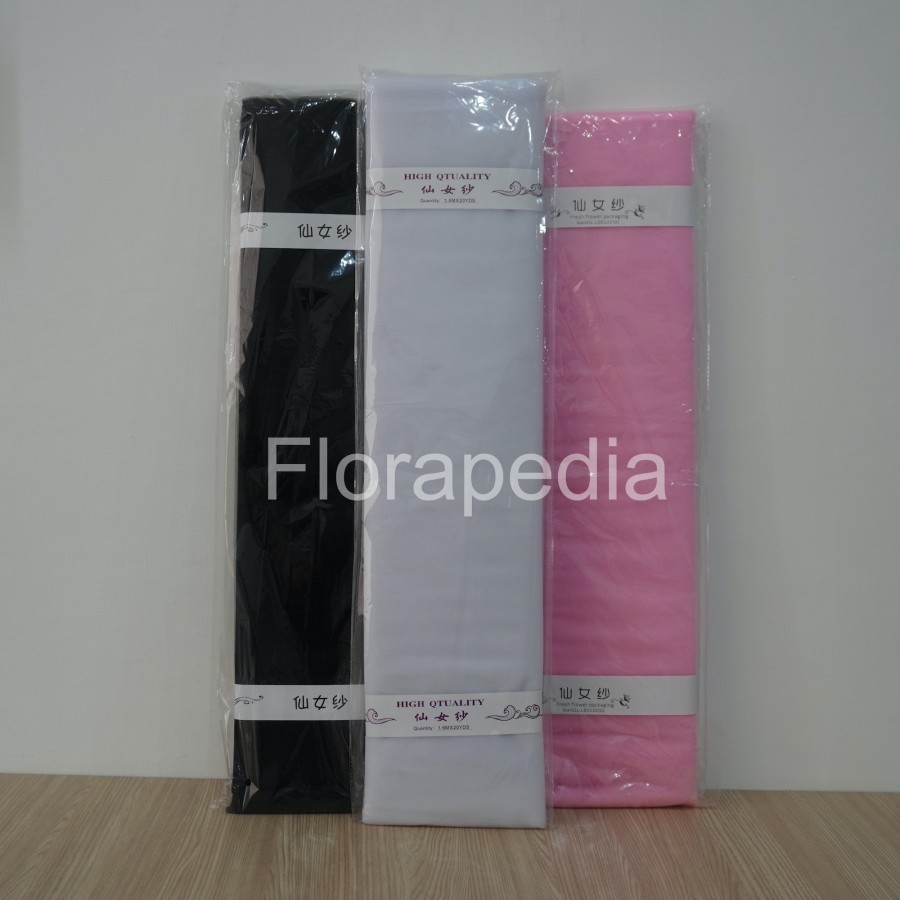 Jual Kain Tile White Pink Black Tulle Bouquet Bunga Buket Polos Meteran ...