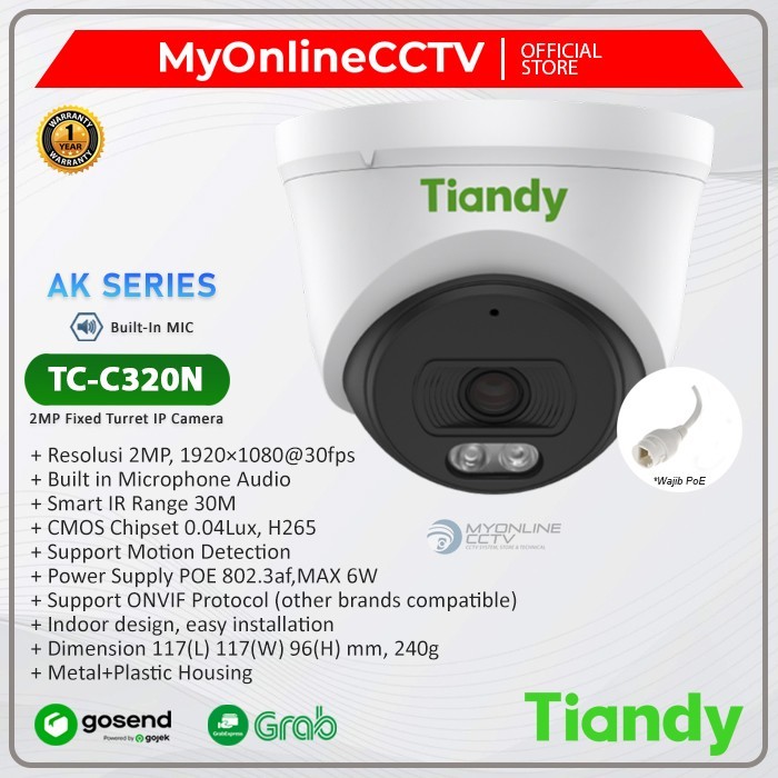 Jual IP Camera CCTV PoE Tiandy TC-C320N 2MP Audio AK Series Indoor | Shopee Indonesia