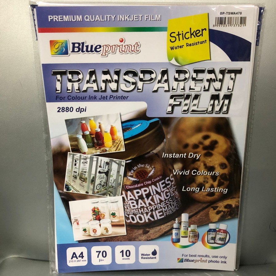 Jual Kertas Stiker Transparan Tahan Air BLUEPRINT A4 70gsm 10sheet ...