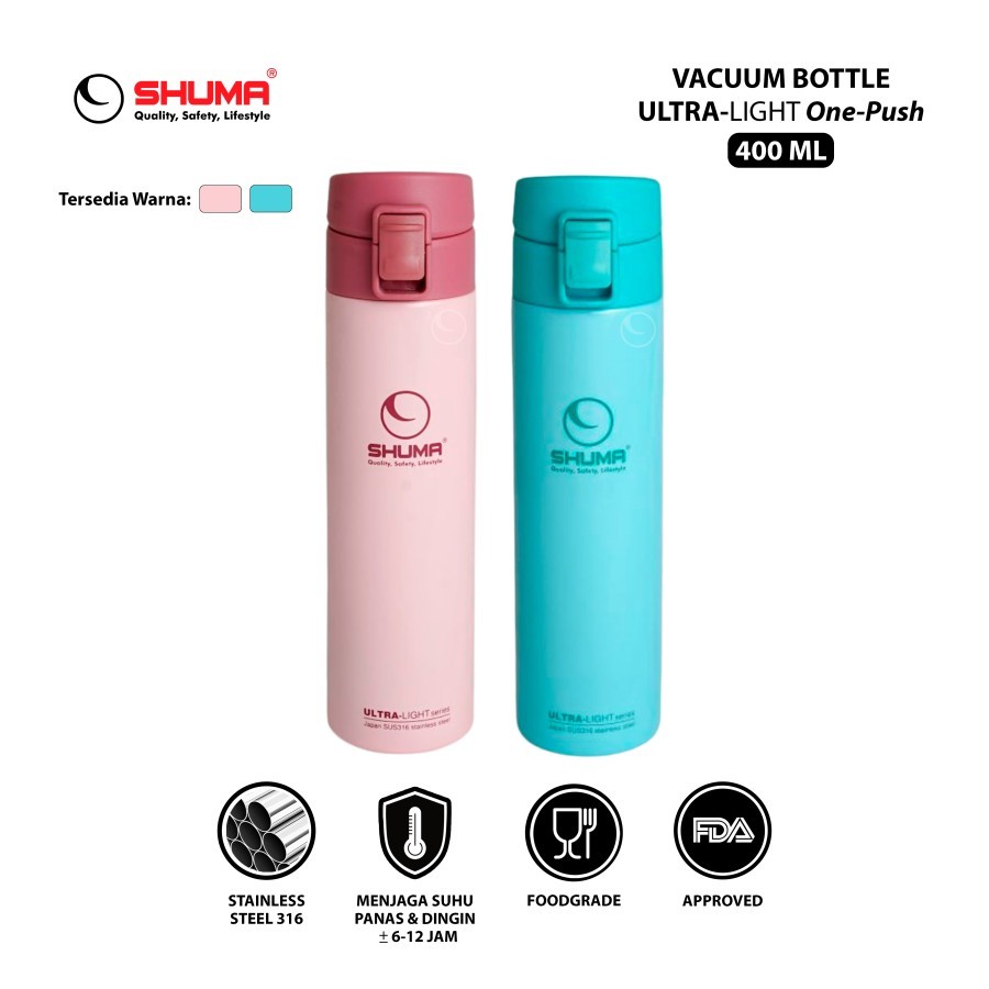 Jual Shuma 400Ml ONE PUSH ULTRA LIGHT THERMOS Termos Botol Air Panas Dan Dingin Vacuum Stainless ...