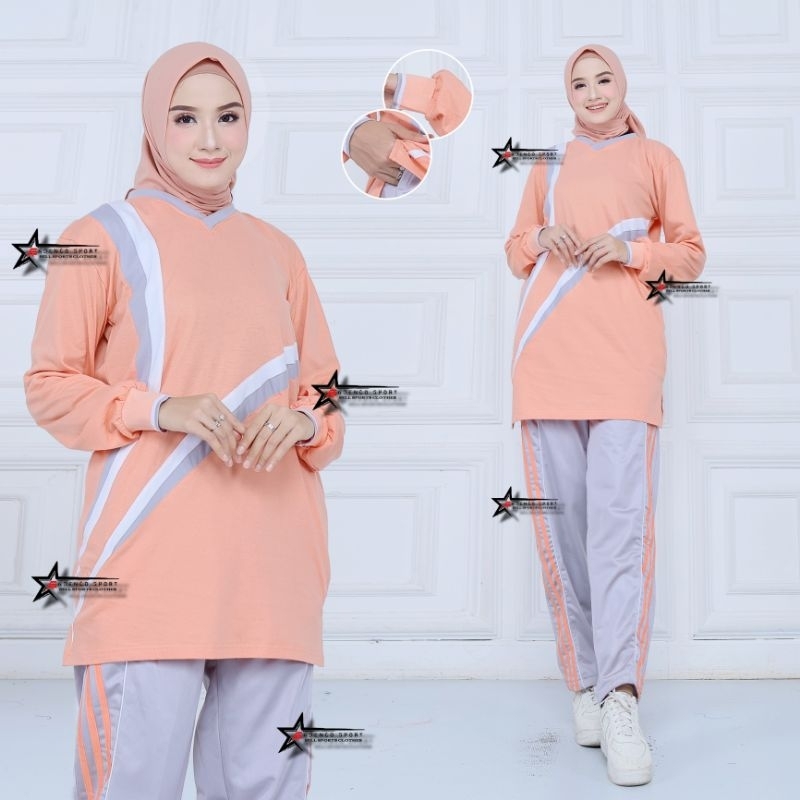 Jual Seragam Kaos Olahraga Senam Wanita Muslimah Model Tunik Lengan Panjang / Setelan Baju ...