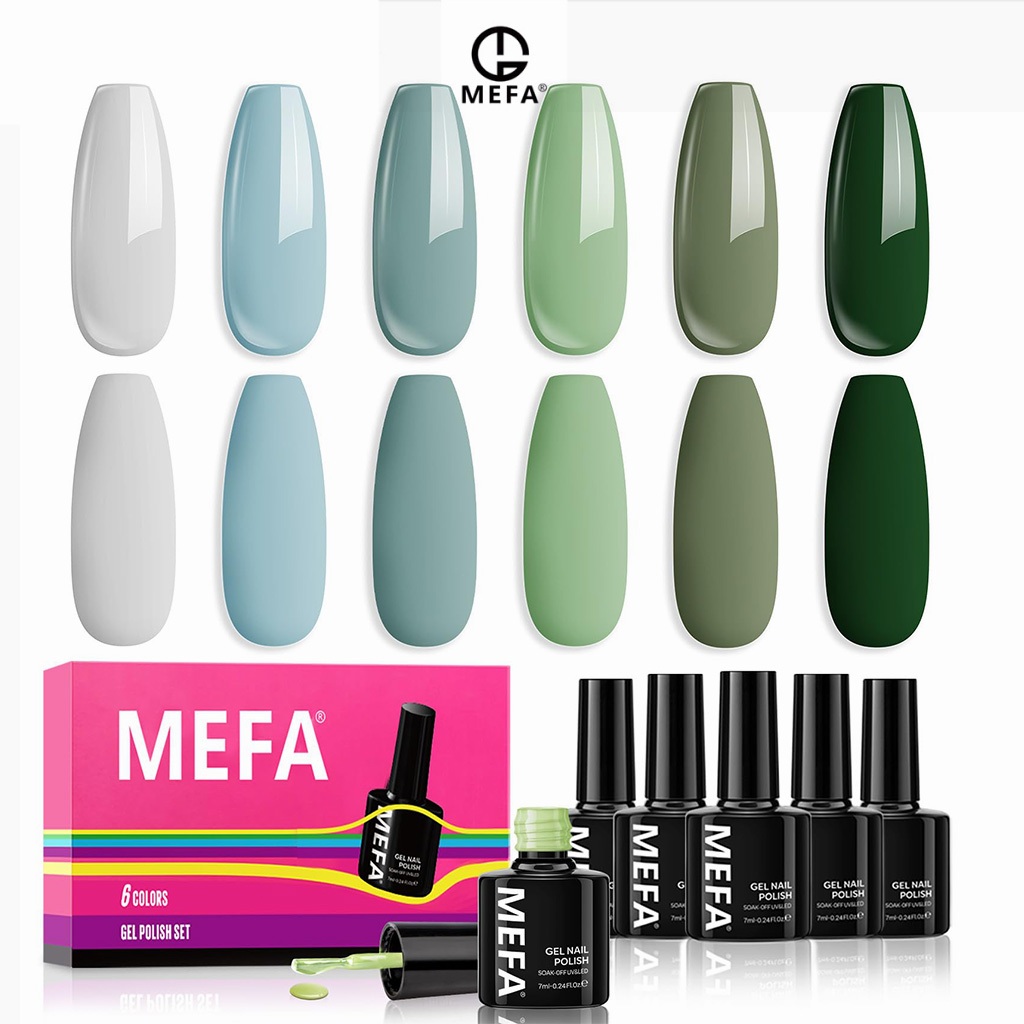 Jual MEFA Gel Nail Polish Set Matcha Sage Pine Eucalyptus Green ...