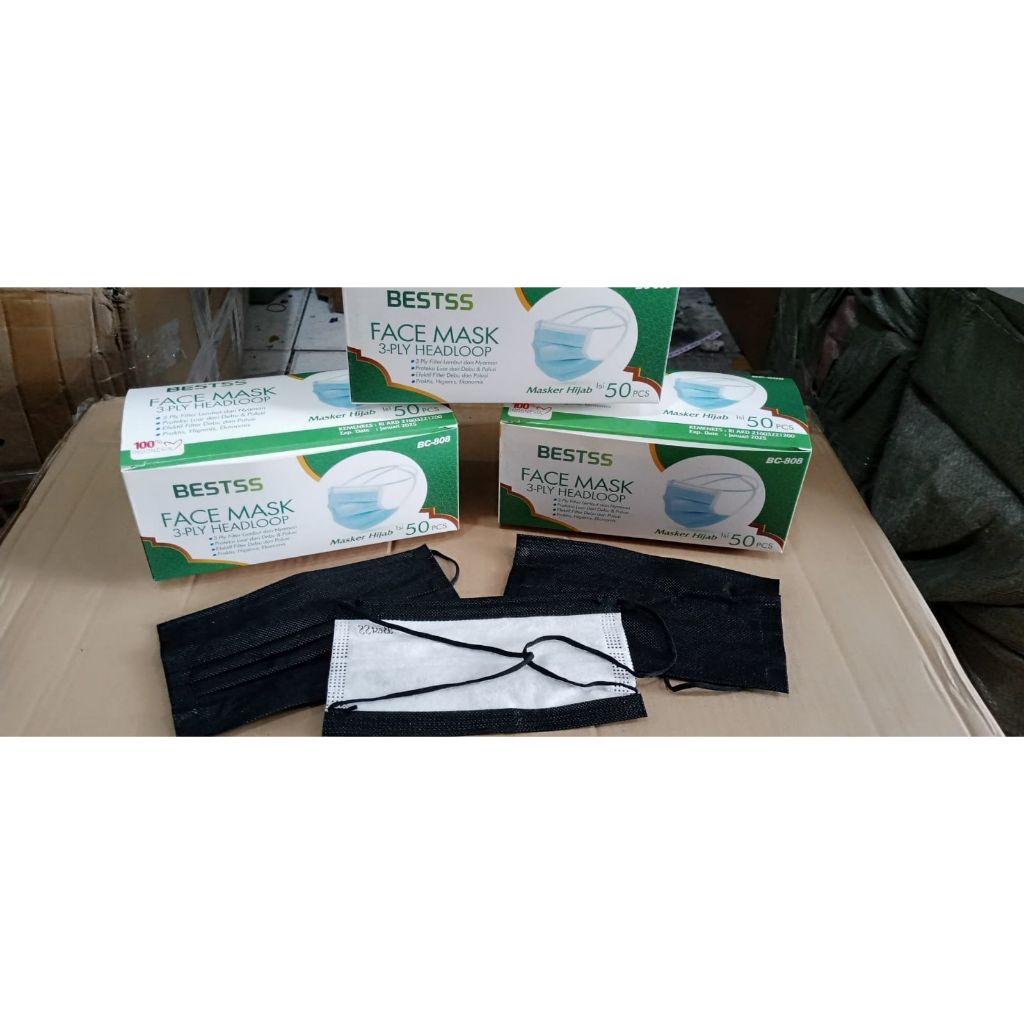 Jual Masker Hijab Headloop 3Ply 1BOX Isi 50Pcs Masker Hijab Medis Warna ...