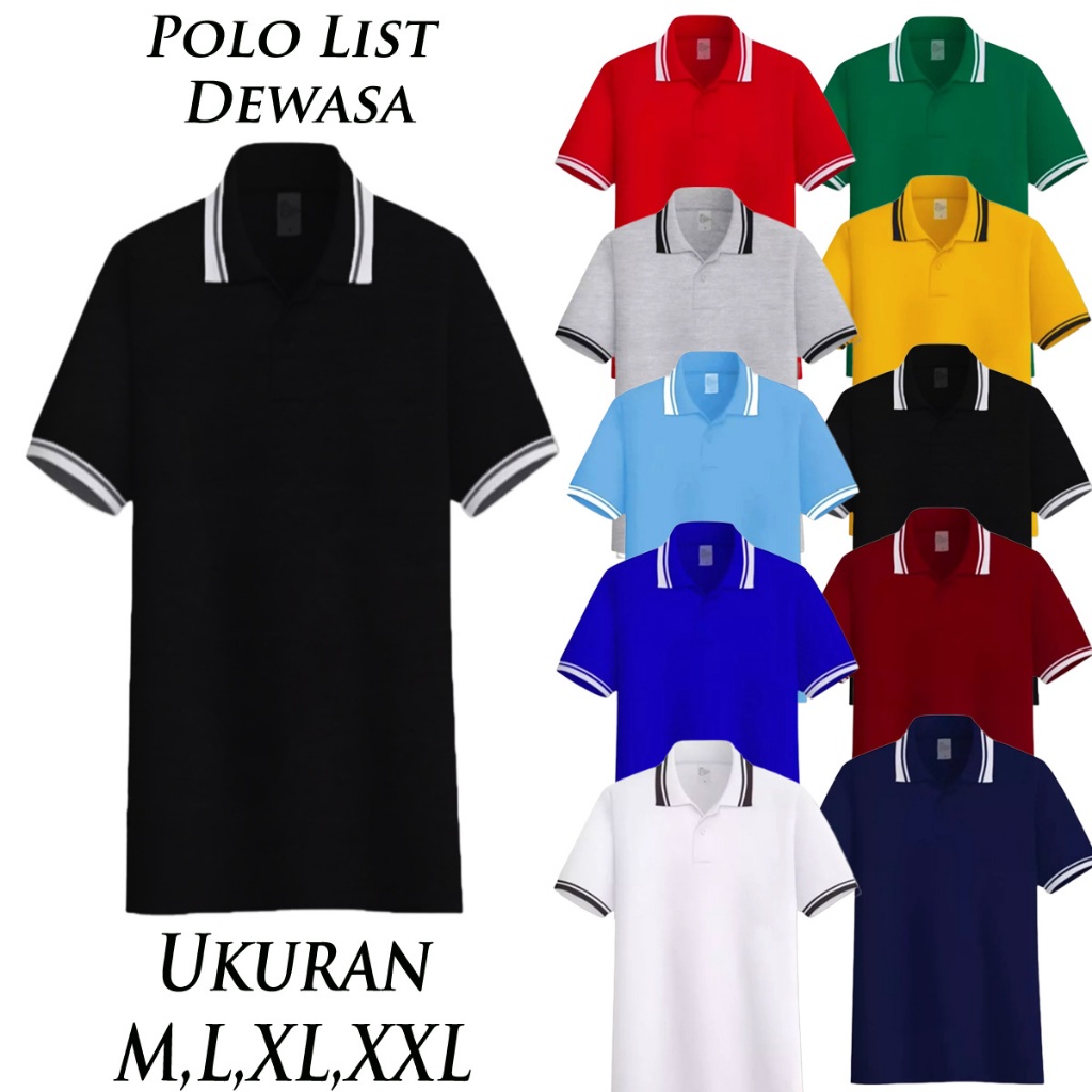 Jual BAJU KAOS POLO LIST PRIA DAN WANITA LENGAN PENDEK UKURAN DAN WARNA LENGKAP / POLO SHIRT ...