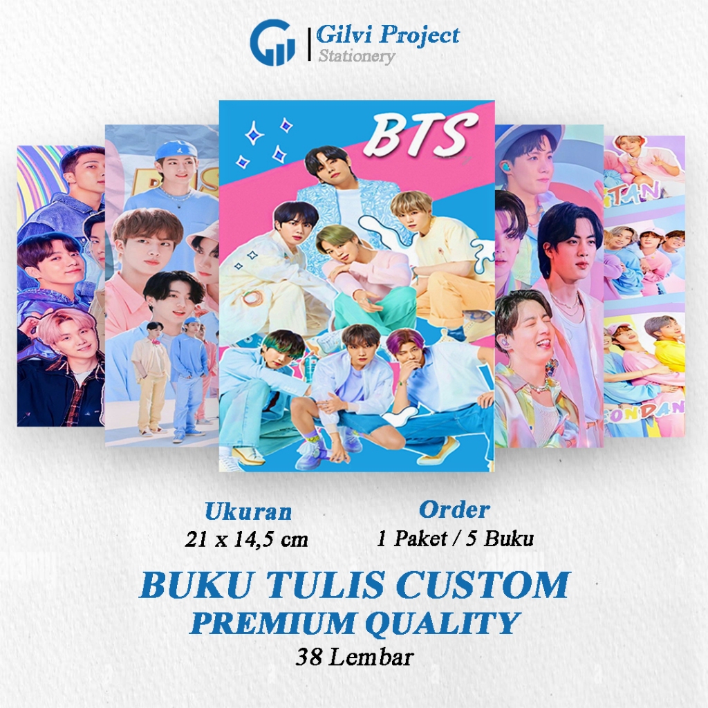Jual Buku Tulis Sekolah Custom Tema BTS Bergaris 38 Lembar 1 Pak Isi 5 ...
