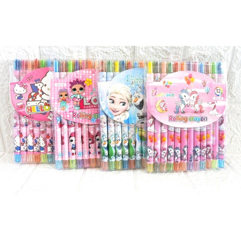 Jual Crayon Putar Panjang 12 Warna/Rolling Crayon Pensil Warna Isi 12 ...