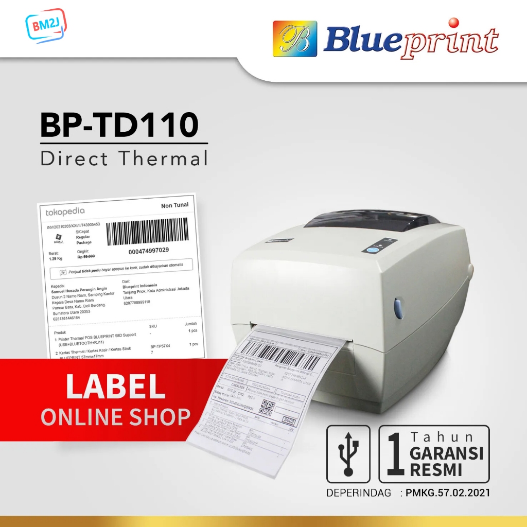 Jual BLUEPRINT BP-TD110 / BP-TD110BT | USB/BLUETOOTH - PRINTER BARCODE ...
