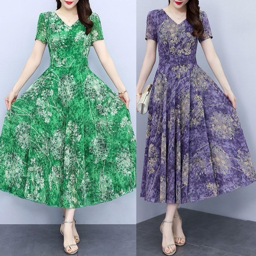 Jual 2835 - Dress Hijua Korean Style Dress Bunga Bunga Jumbo Big Size ...