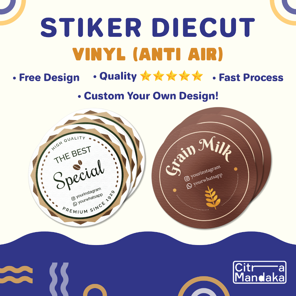 Jual Cetak Stiker Bulat Custom Die Cut Anti Air Logo Brand Makanan ...