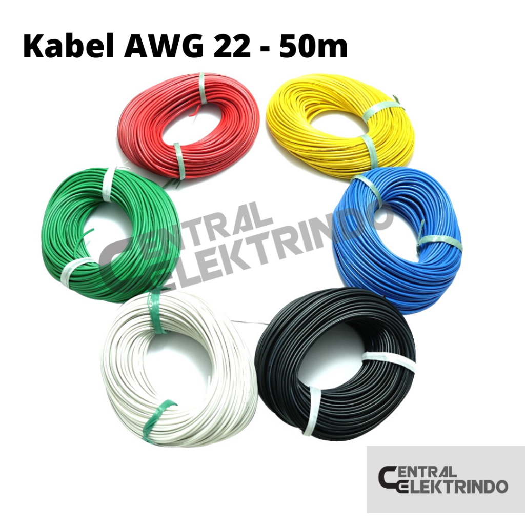 Jual Kabel 1x10 1x14 1x20 1x25 1x40 Awg22 AWG 22 - Putih Kuning Hijau Biru Merah Hitam - Kabel ...