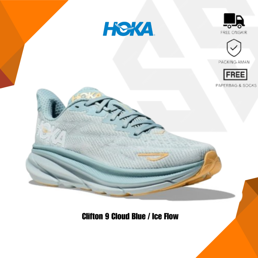 Jual Sepatu Running Hoka Clifton 9 Cloud Blue / Ice Flow 100% Authentic ...