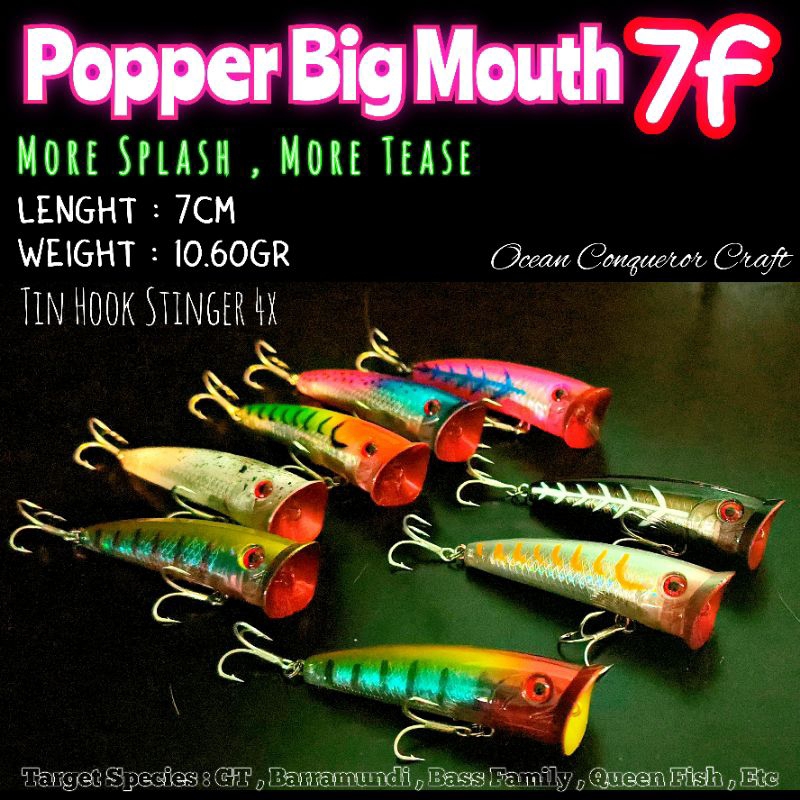 Jual Umpan Popper Big Mouth 7F 7cm 10.5gr Pain By OQ Craft Popper Ultralight Casting Bukan ...