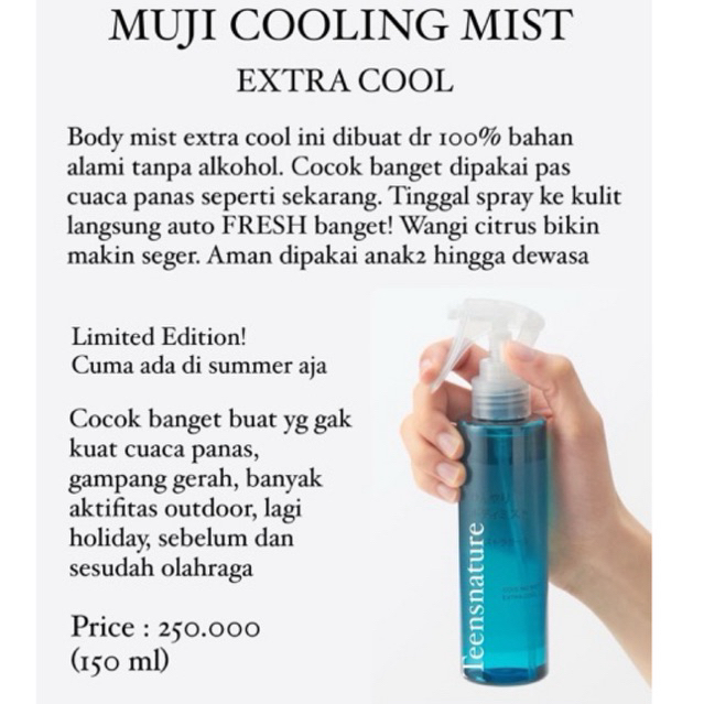 Jual MUJI COOLING BODY MIST EXTRA COOL JAPAN | Shopee Indonesia