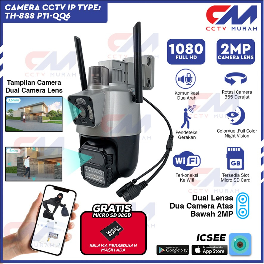 Jual CCTV WIFI Camera PTZ Dual Lens, 4MP+4MP,Alarm Mode Full Color 24 ...