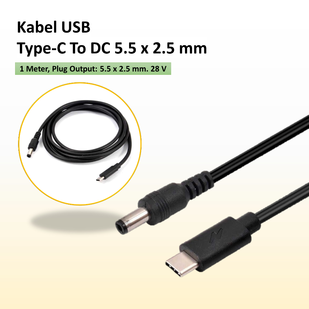 Jual Kabel USB Type-C Power To DC 5.5 x 2.5 mm Charger Router CCTV 28 V ...