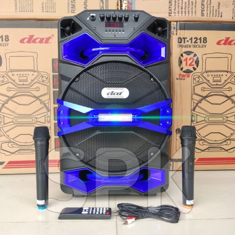 Jual Speaker Portable DAT DT 1218 12 inch 2 Mic Wireless | Shopee Indonesia