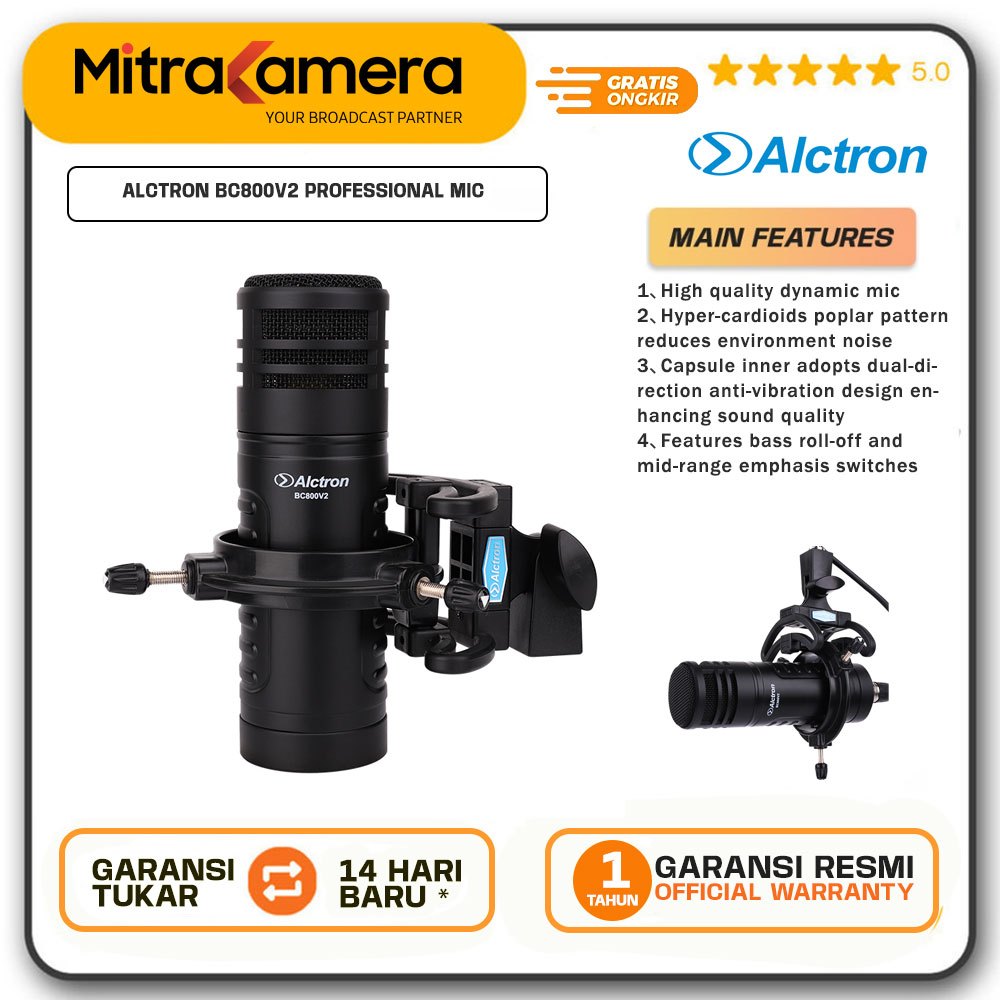 Jual ALCTRON BC800V2 PROFESSIONAL DYNAMIC BROADCASTING MIC, STAND DAN KABEL | Shopee Indonesia