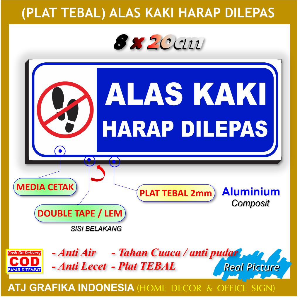 Jual Plat tebal new alas kaki harap dilepas papan tulisan kebersihan ...