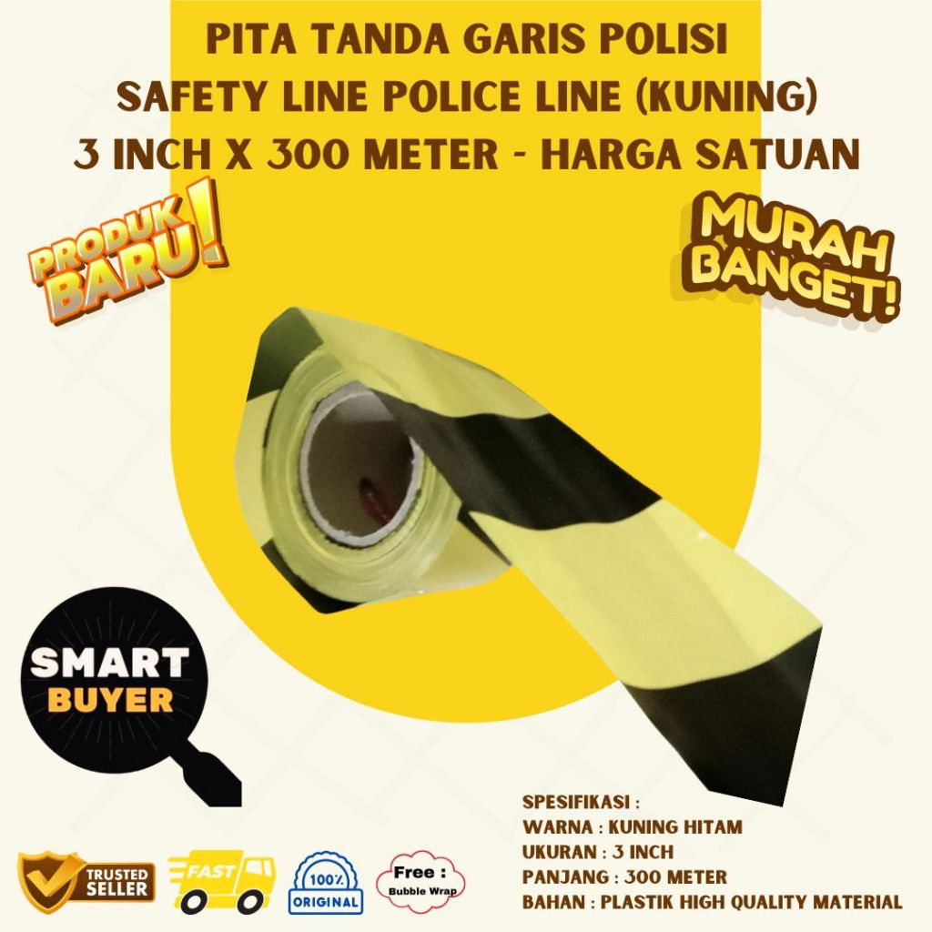 Jual Garis Police Pita Barricade Line Ukuran 3 Inch x 300 Meter Kuning ...