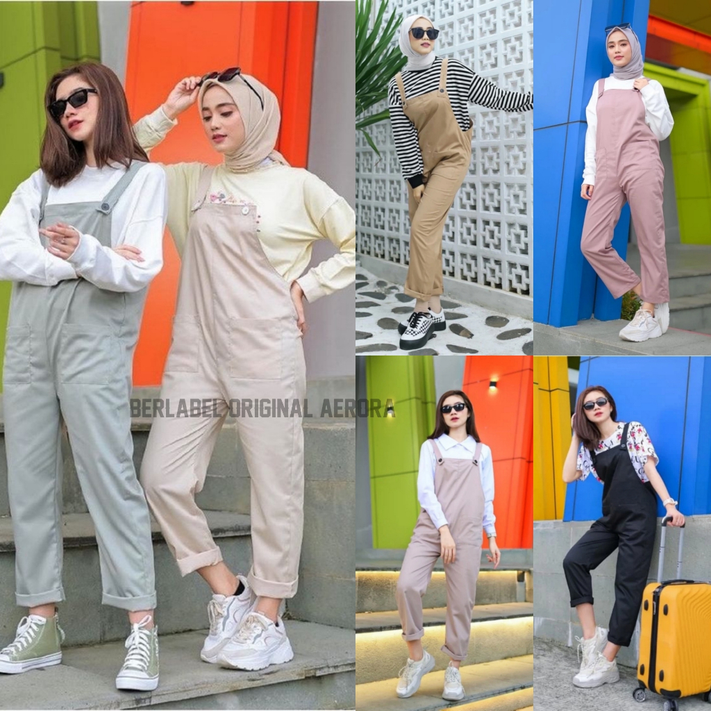 Jual Aerora Baju Kodok Overall Overal Wanita Polos Katun American Drill ...