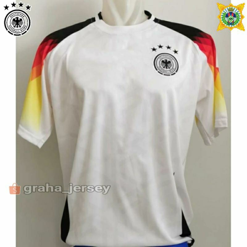 Jual Jersey JERMAN Home EURO 2024 Putih PIALA EROPA Logo BORDIR Germany ...