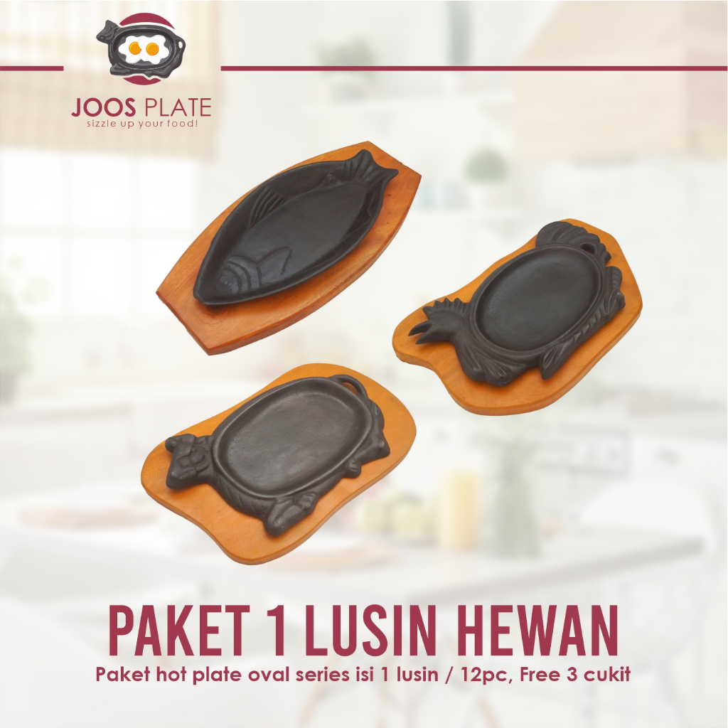 Jual FREE CETAK LOGO Paket Hot Plate Steak Motif Hewan 1 Lusin | Shopee ...