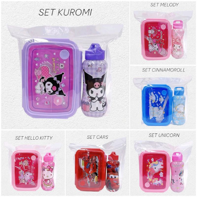 Jual Kotak Bekal Makan Anak + Botol Minum Karakter | Set Kotak Bekal Kuromi Melody Cinnamoroll ...