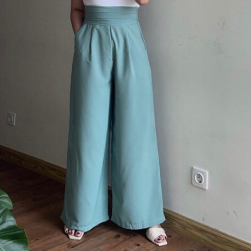 Jual New Monomolly Ruby Palazzo Pants Sage Green size S | Shopee Indonesia