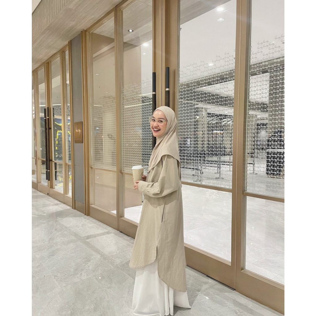 Jual Zafaoutfit-Hijja tunik warna khaky midi dress wanita syari ...