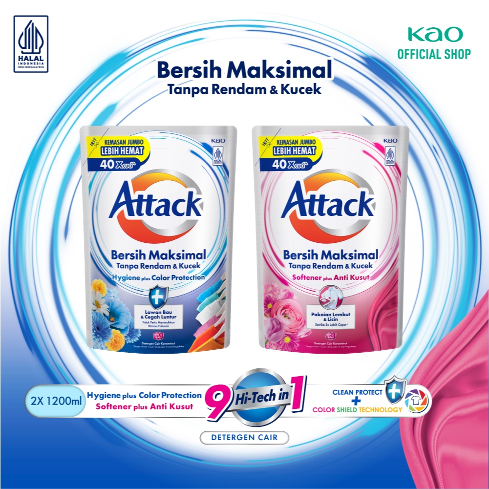Jual Attack Laundry Package Mix Deterjen Cair Anti Bau 1200 mL (Set isi ...