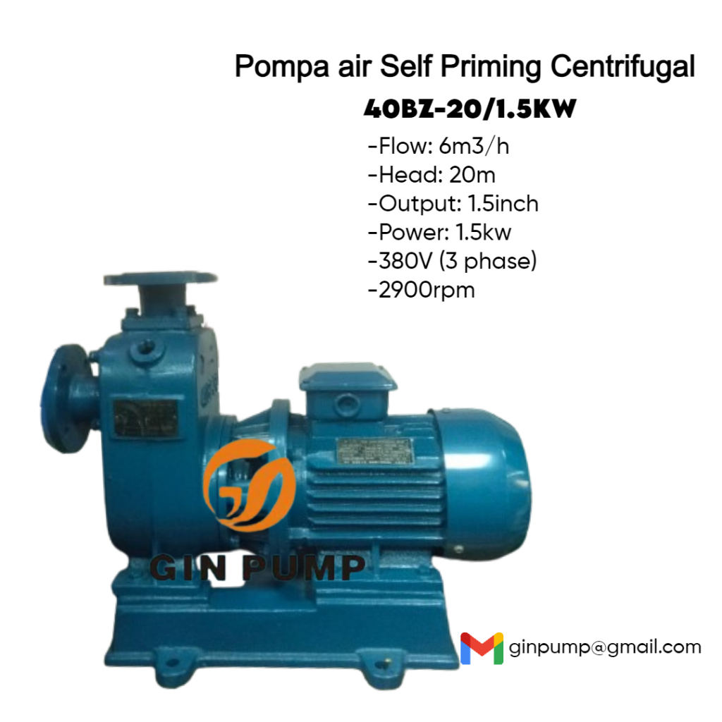 Jual Pompa air Self Priming Centrifugal pump hisap & dorong Merek Gin pump 40BZ-20/1.5KW 1.5inch ...