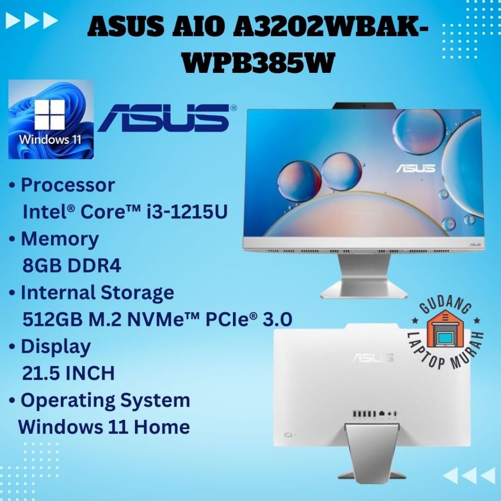 Jual PC Asus AIO A3202WBAK-WPB385W | i3-1215U/8GB/512GB SSD/21.5″FHD ...