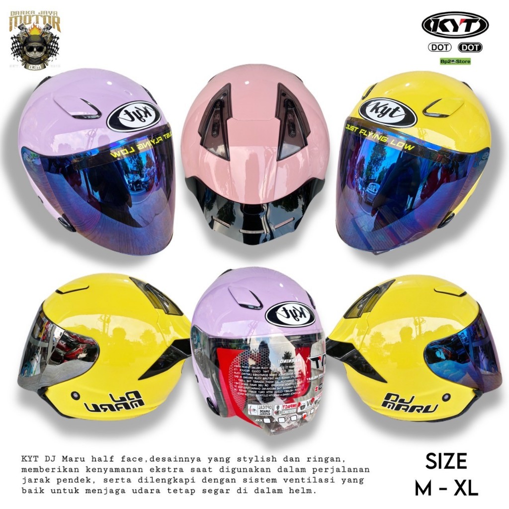 Jual HELM DJ MARU SOLID PAKET GANTENG + SPOILER 2D | HELM HALF FACE KYT ...