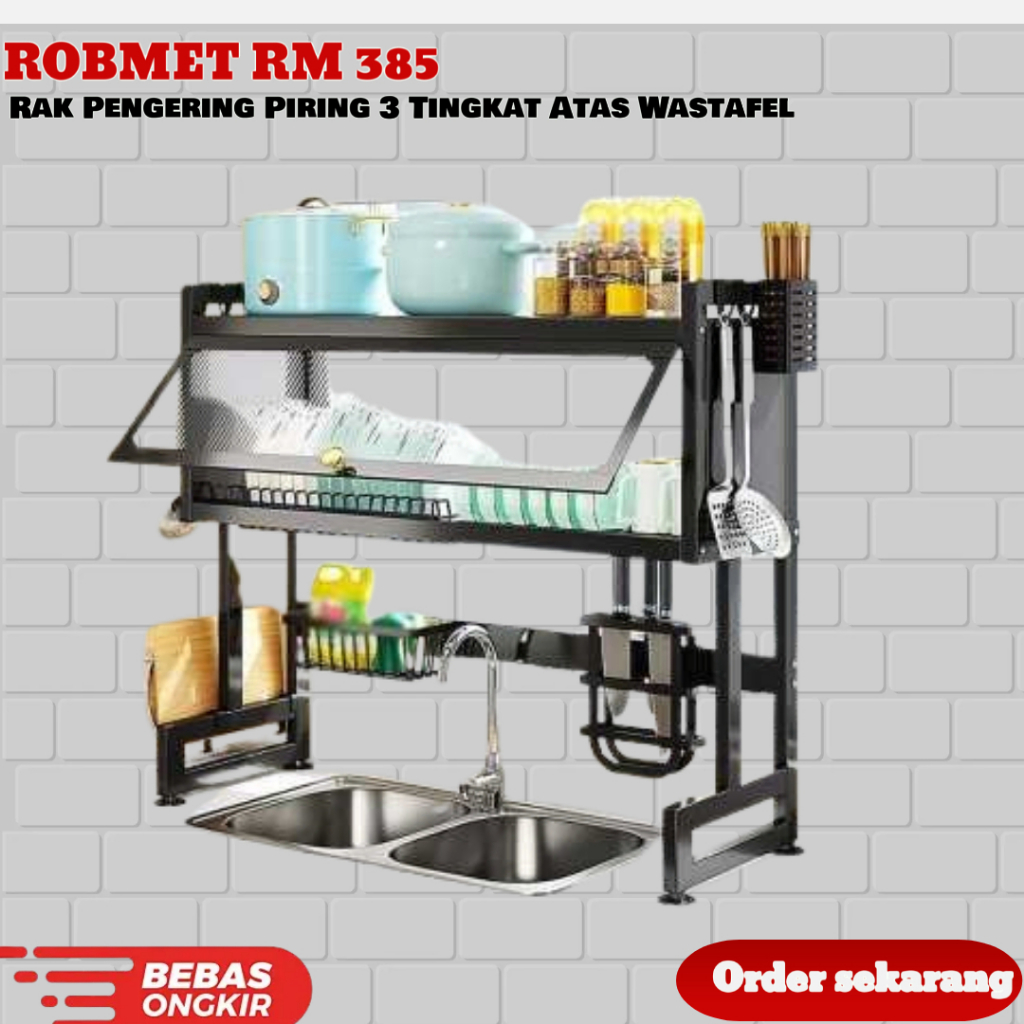 Jual Rak Pengering Piring 3 Tingkat Atas Wastafel Sink Dish Rack ...